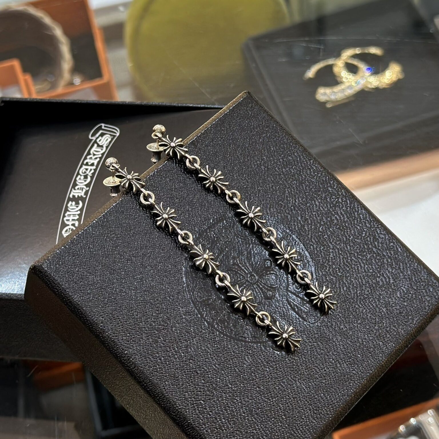 CHROME HEARTS Cross Chain Earrings - Madame N Luxury